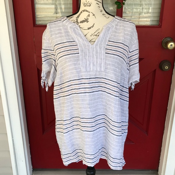Talbots | Tops | Talbots Womens 0 Linen Short Sleeved Ivory Grey Beige ...